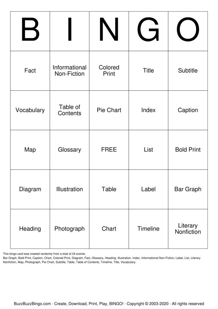 TEXT FEATURES Bingo Cards to Download, Print and Customize!