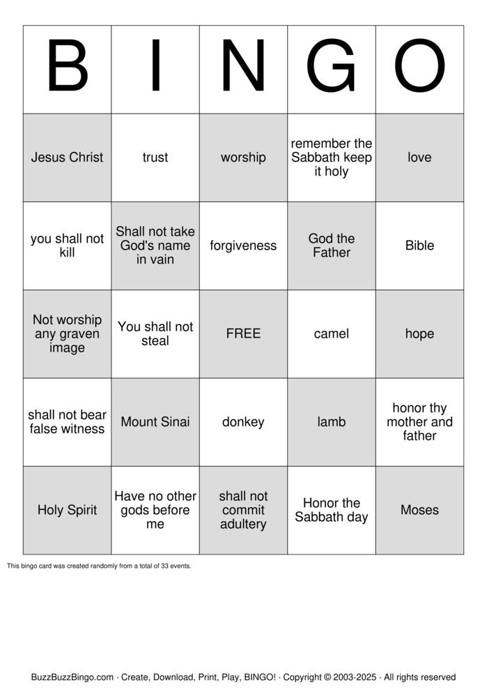 The 10 Commandments Bingo Cards to Download, Print and Customize!