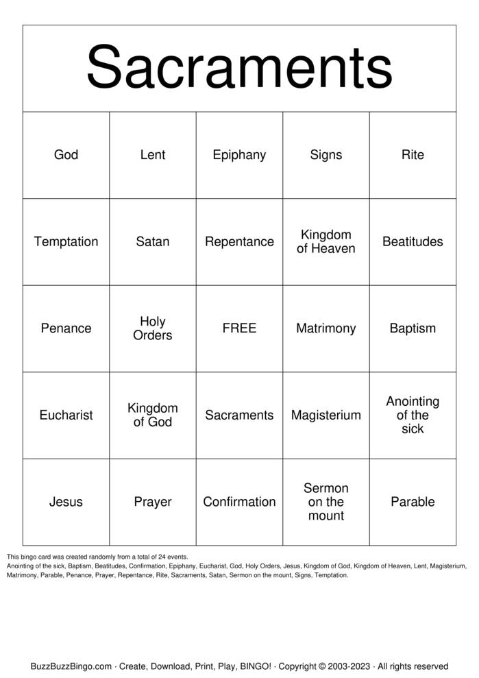 The Seven Sacraments Bingo Cards to Download, Print and Customize!
