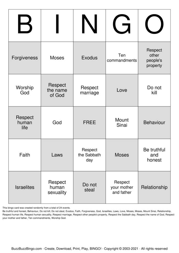 The Ten Commandments Bingo Cards to Download, Print and Customize!