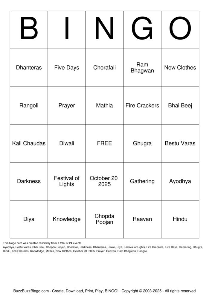 Diwali Bingo Cards to Download, Print and Customize!