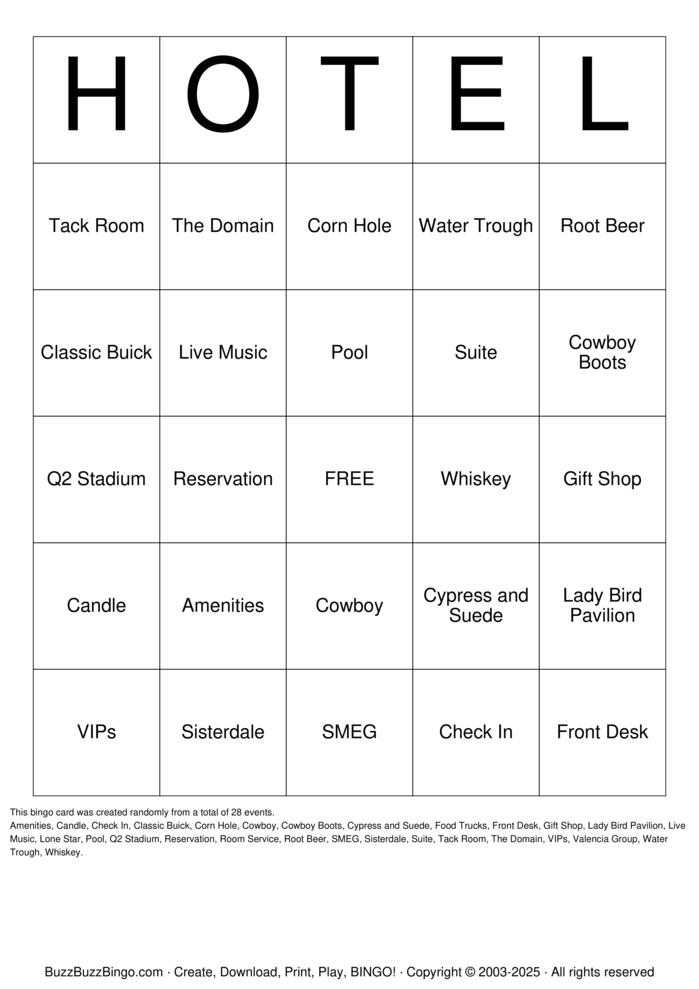 Hotel Bingo Cards to Download, Print and Customize!