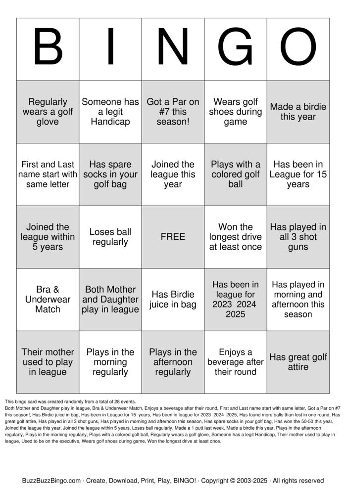 Ladies Golf Night Bingo Cards to Download, Print and Customize!