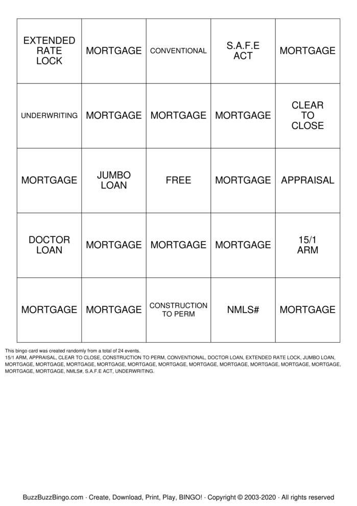 Mortgage Bingo Cards to Download, Print and Customize!