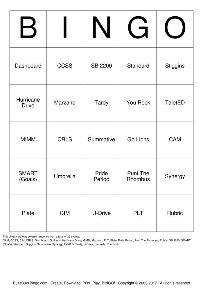 SHHS Bingo Cards to Download, Print and Customize!