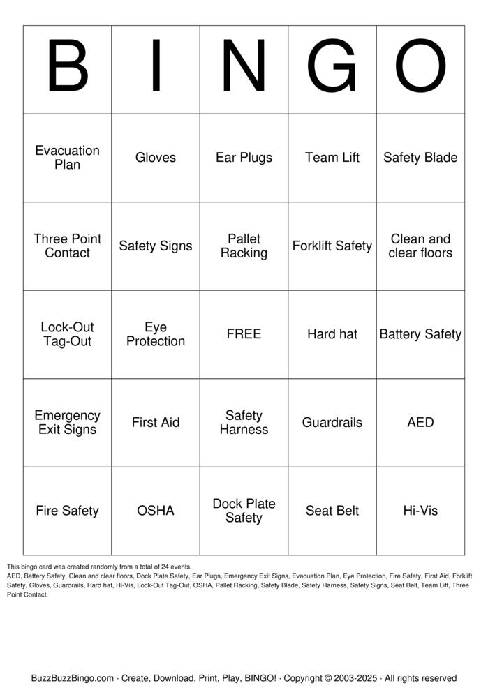 Safety Bingo Cards to Download, Print and Customize!