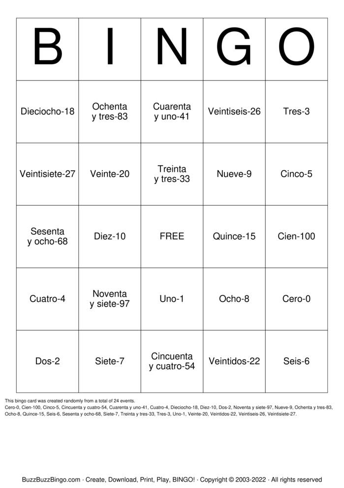 Spanish Numbers Bingo Cards to Download, Print and Customize!