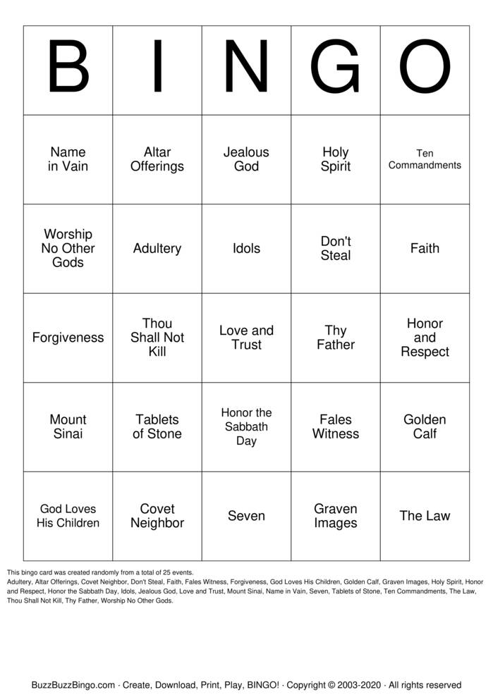 The 10 Commandments Bingo Cards to Download, Print and Customize!