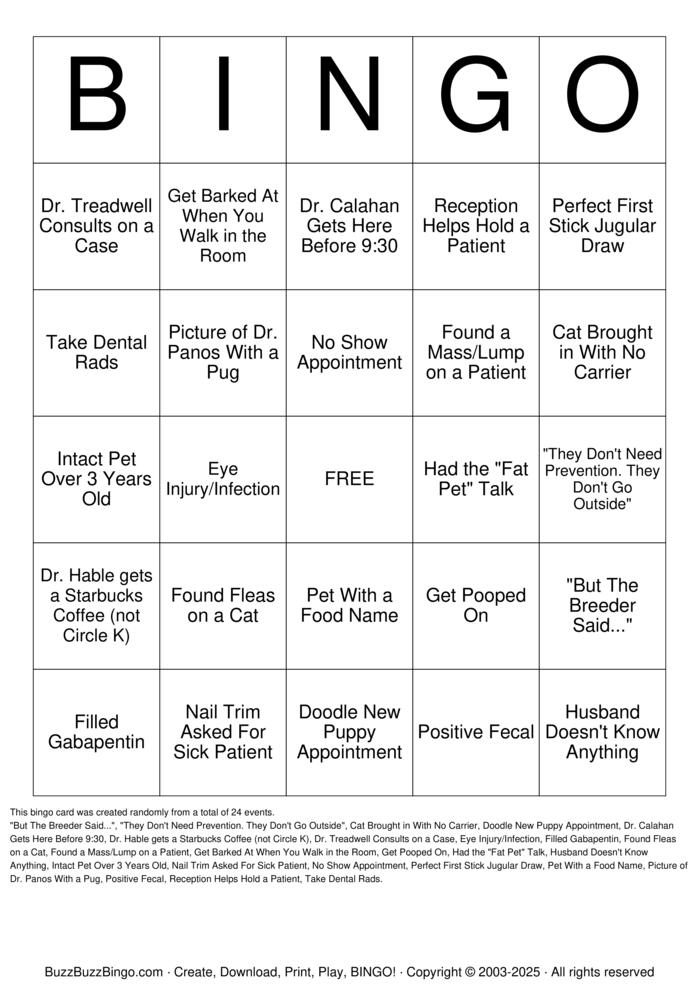 Vet Tech Bingo Cards to Download, Print and Customize!
