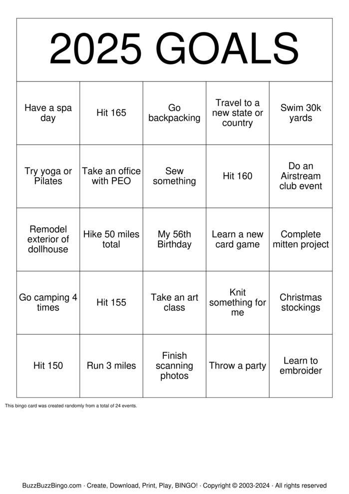 2025 Goals Bingo Cards to Download, Print and Customize!