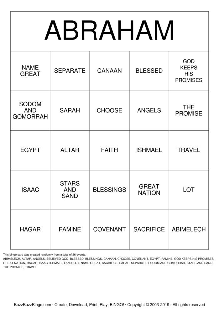 ABRAHAM Bingo Cards to Download, Print and Customize!