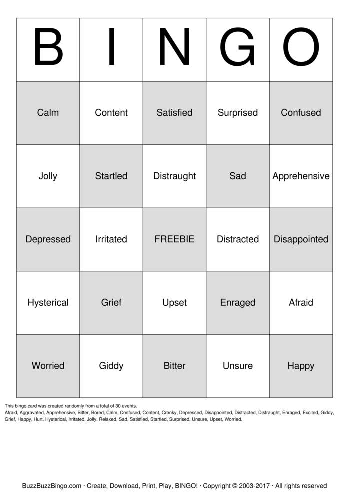 Emotions Bingo Cards to Download, Print and Customize!