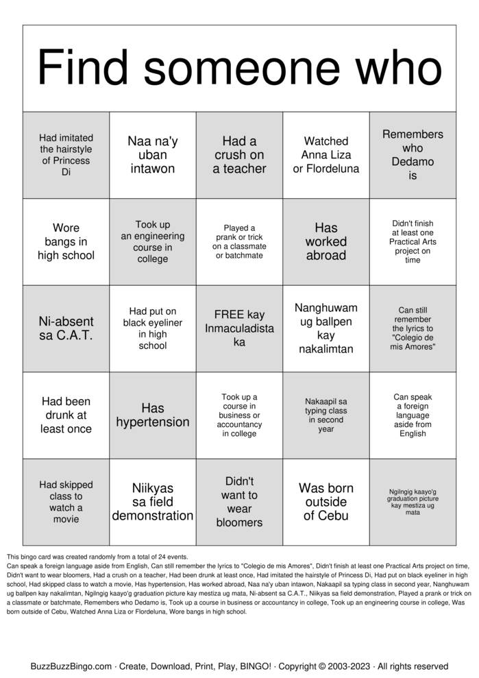 Find someone who Bingo Cards to Download, Print and Customize!