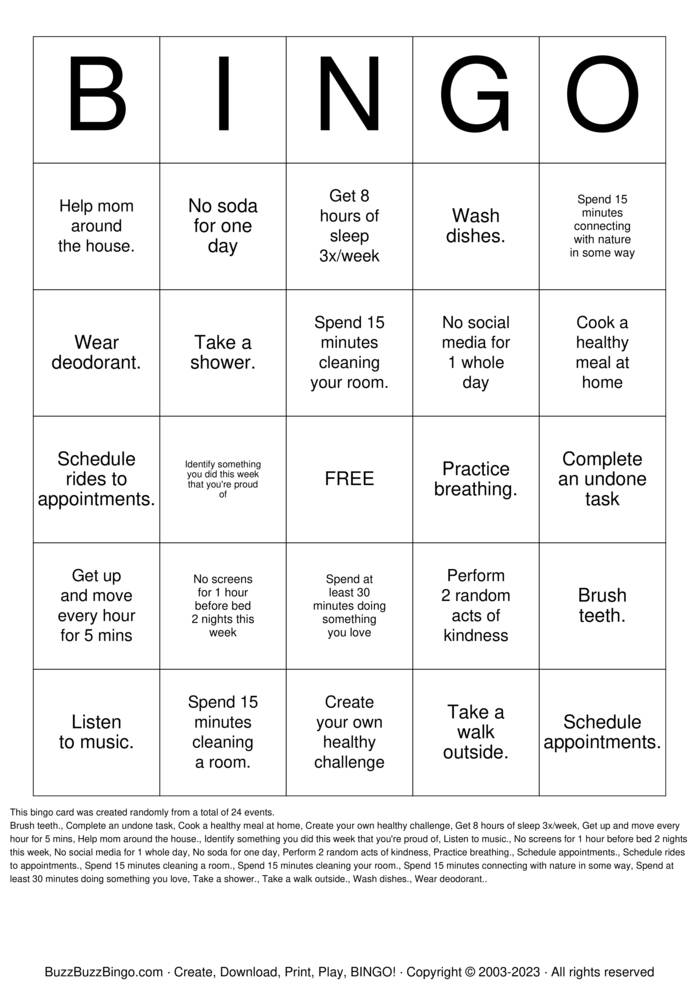 Healthy Habits Bingo Cards to Download, Print and Customize!