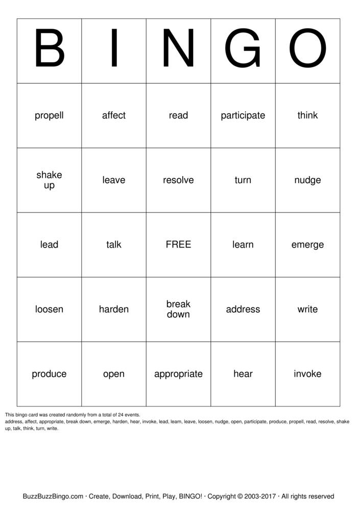 Main Verbs Bingo Cards to Download, Print and Customize!
