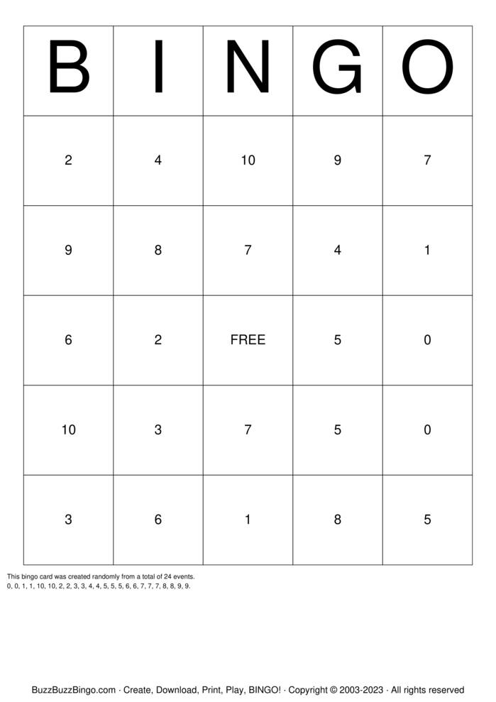 Numbers 0-10 Bingo Cards to Download, Print and Customize!