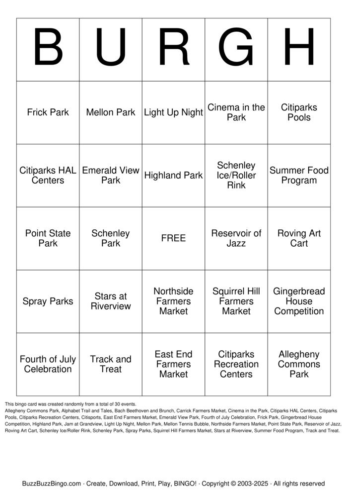 Pittsburgh Bingo Cards to Download, Print and Customize!