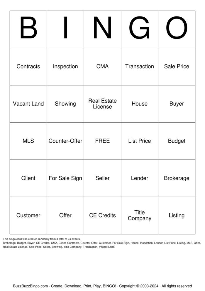 Real Estate Bingo Bingo Cards to Download, Print and Customize!