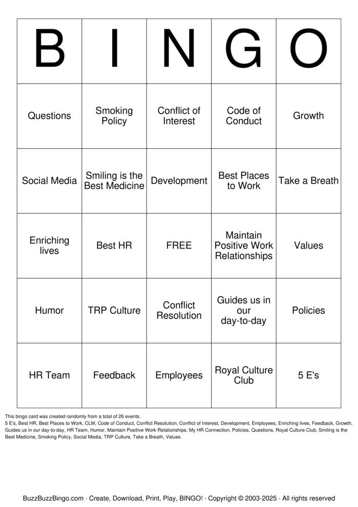 TRP HR Bingo Bingo Cards to Download, Print and Customize!