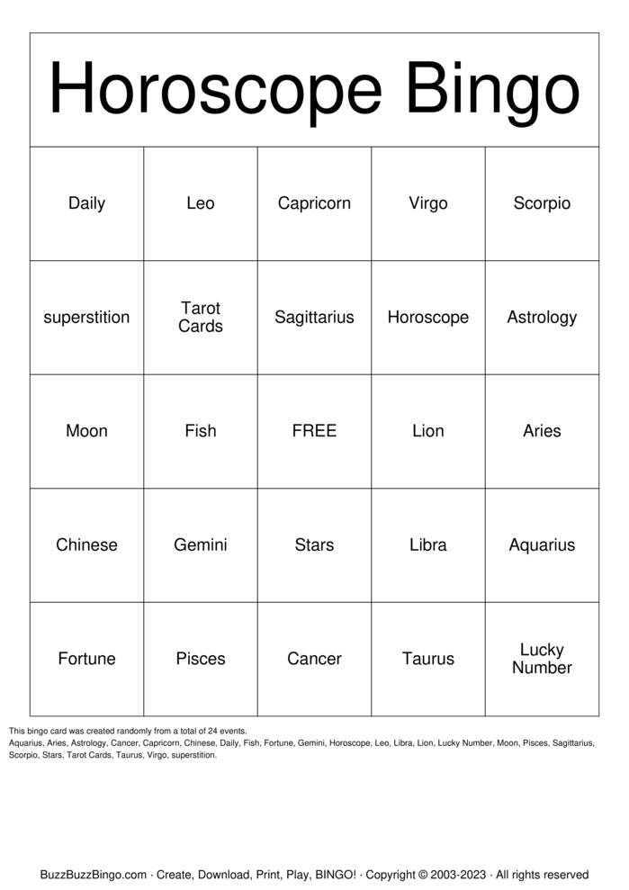Zodiac Bingo Cards to Download, Print and Customize!