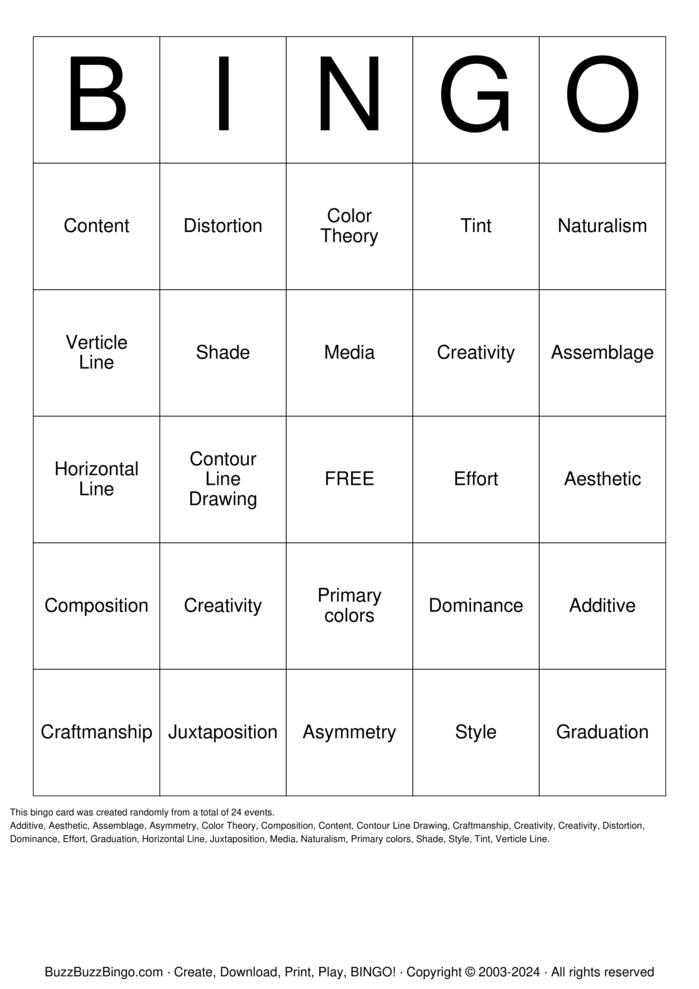 Art Bingo Cards to Download, Print and Customize!