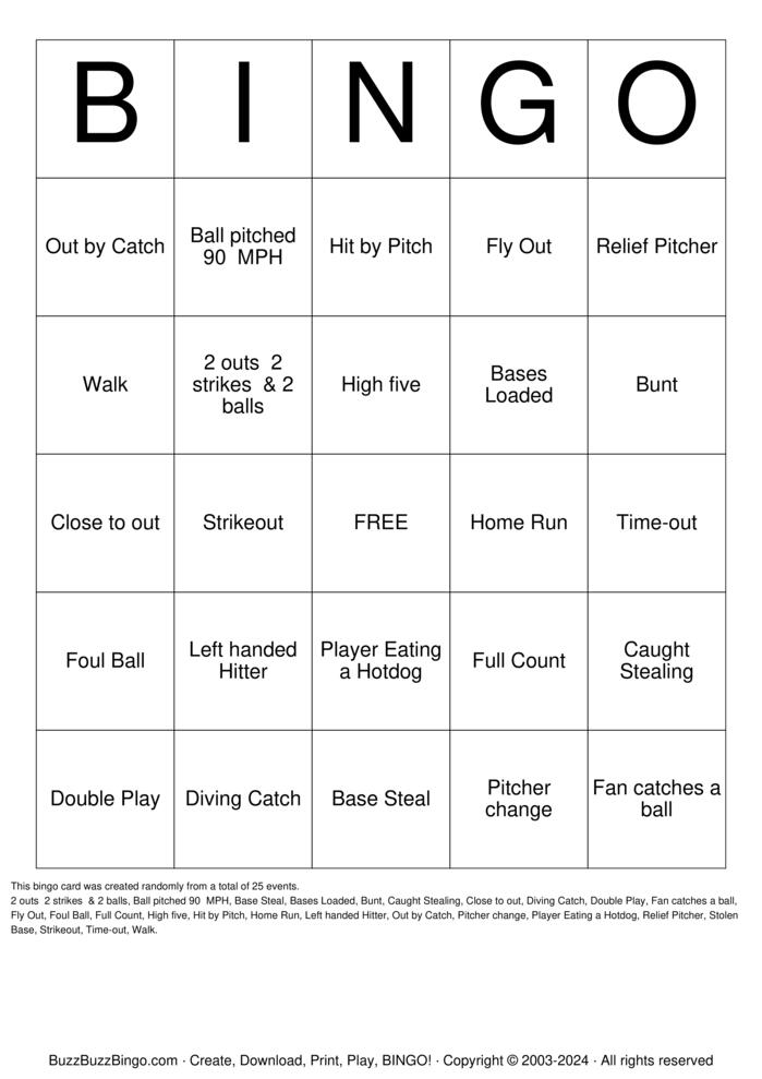 Baseball Bingo Cards to Download, Print and Customize!