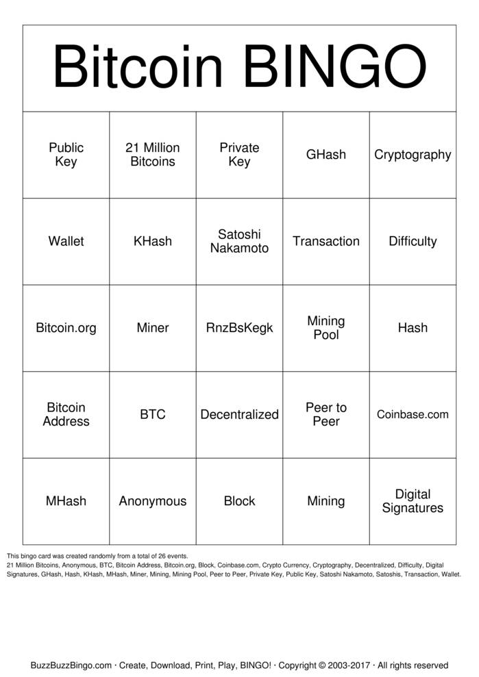 Bitcoin Bingo Cards to Download, Print and Customize!