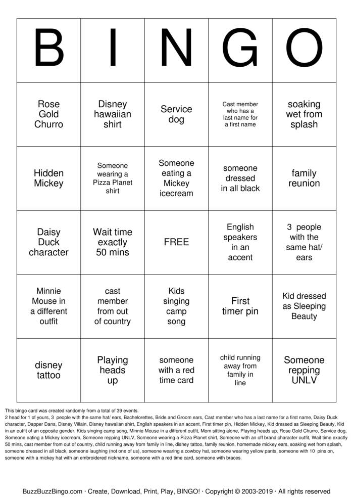 Disneyland Bingo Bingo Cards to Download, Print and Customize!