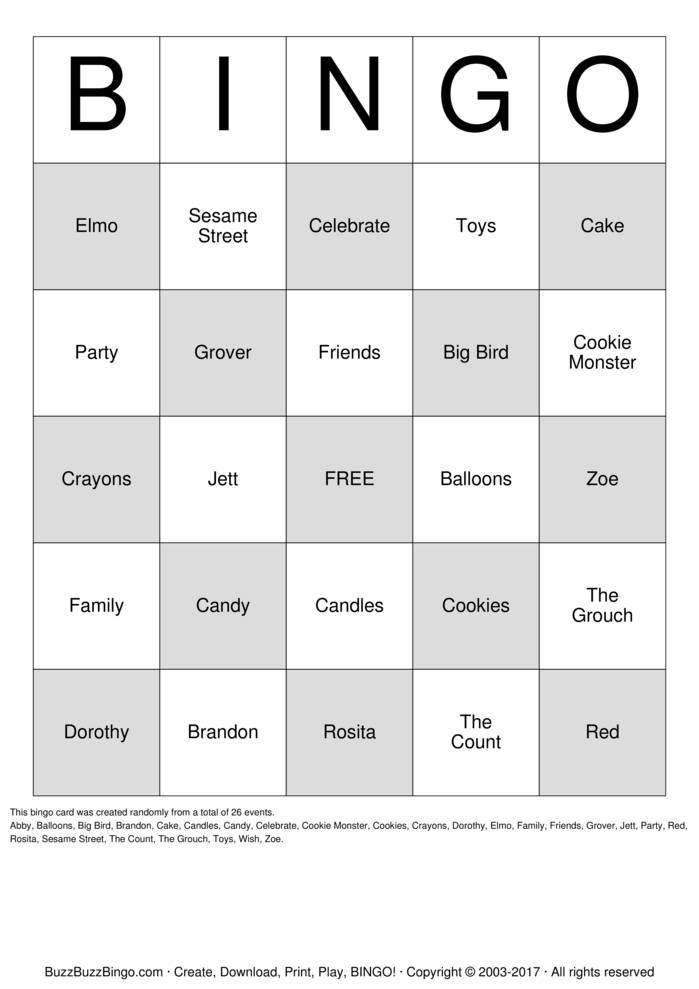 Elmo Bingo Bingo Cards to Download, Print and Customize!