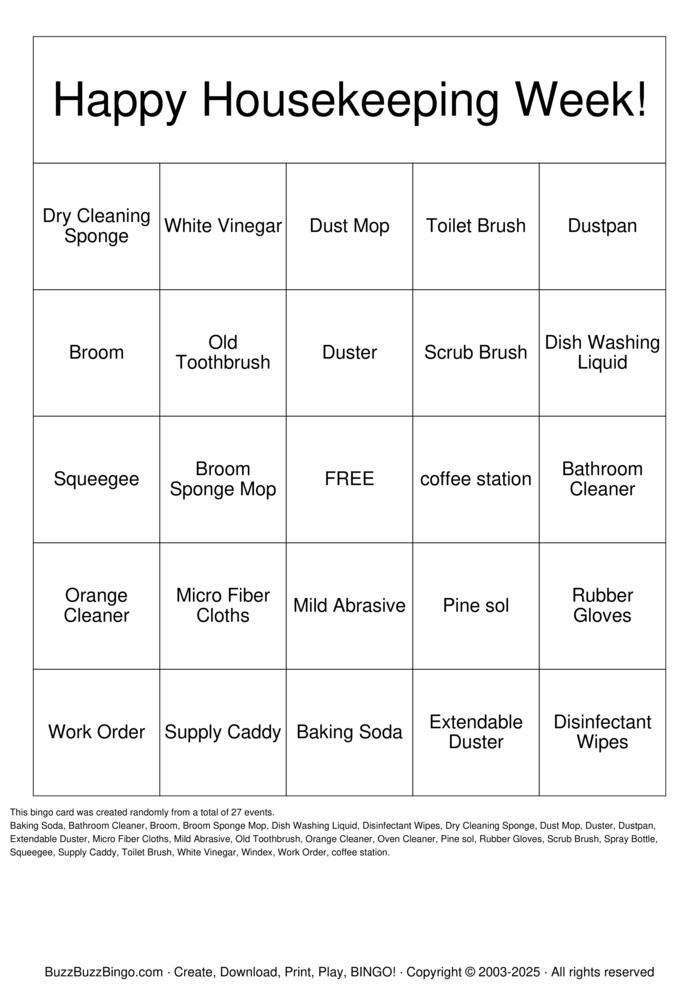Environmental Services Week Bingo Cards to Download, Print and Customize!