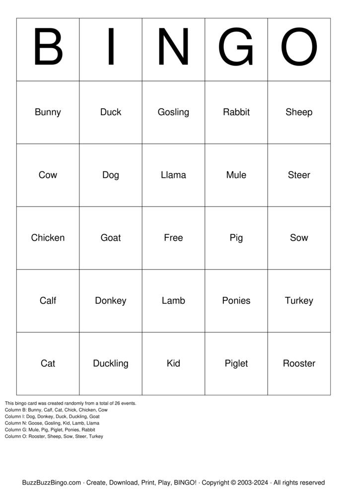 Farm Animals Bingo Cards to Download, Print and Customize!