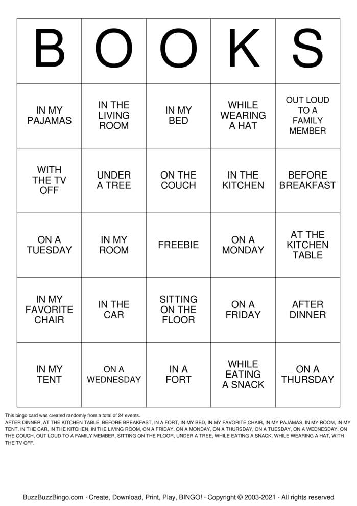 I LOVE BOOKS Bingo Cards to Download, Print and Customize!