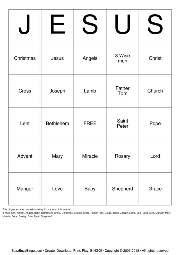 JESUS Bingo Cards to Download, Print and Customize!