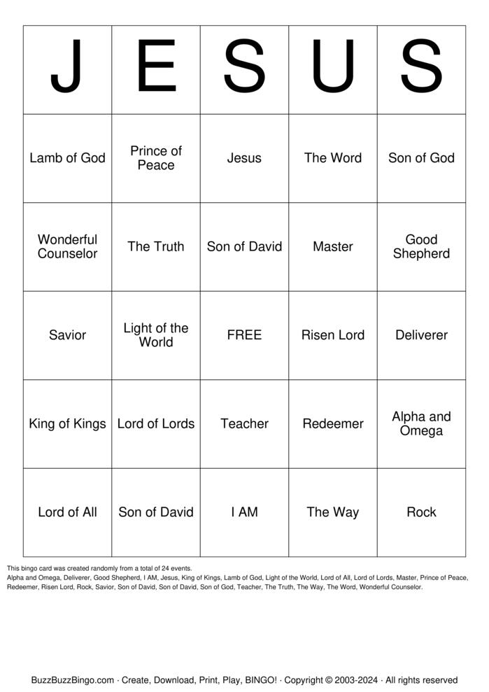 Jesus Bingo Cards to Download, Print and Customize!