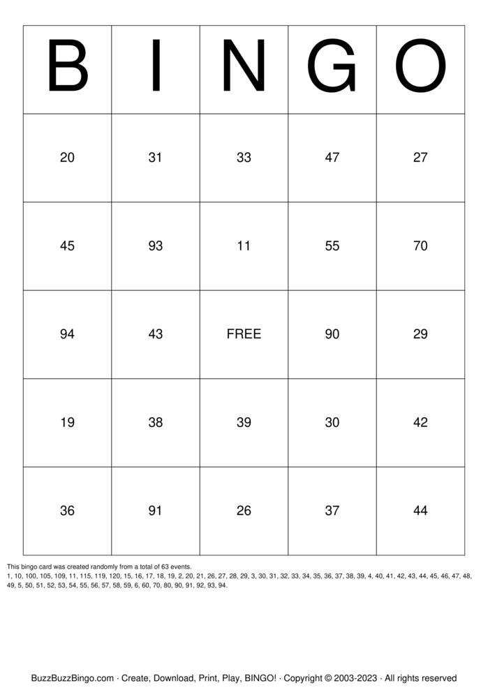 Numbers 0-120 Bingo Cards to Download, Print and Customize!