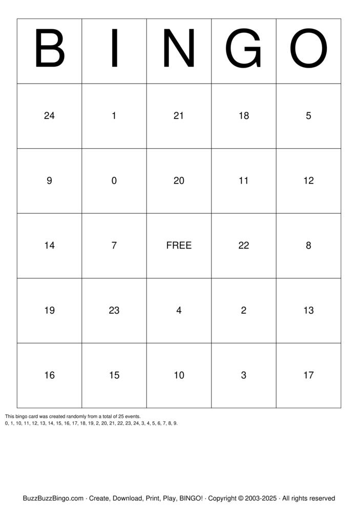 Numbers 0-20 Bingo Cards to Download, Print and Customize!