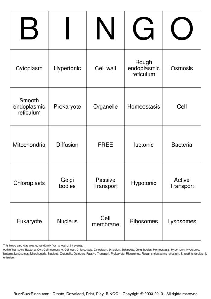 Organelle Bingo Cards to Download, Print and Customize!