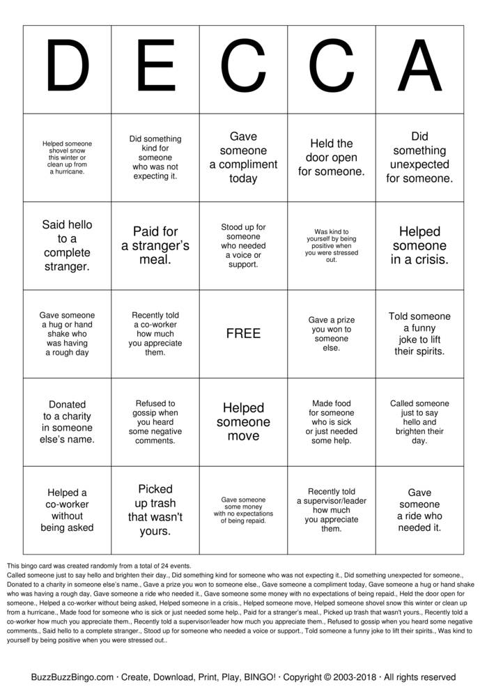 Random Acts of Kindness Bingo Bingo Cards to Download, Print and Customize!
