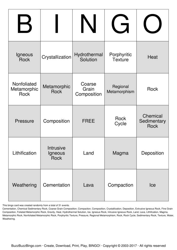 Rock Cycle Bingo Cards to Download, Print and Customize!