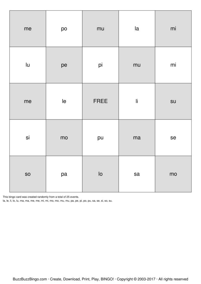 Silabas Bingo Cards to Download, Print and Customize!