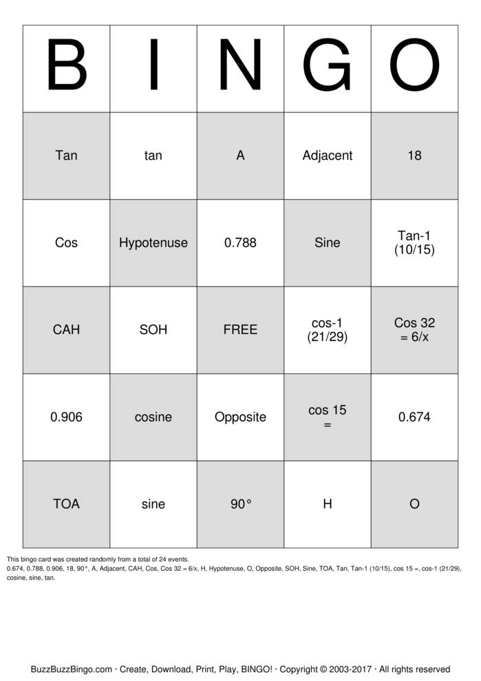 Trigonometry Bingo Cards to Download, Print and Customize!