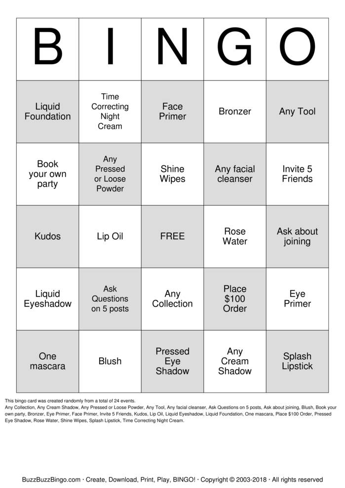 Younique Bingo Cards to Download, Print and Customize!