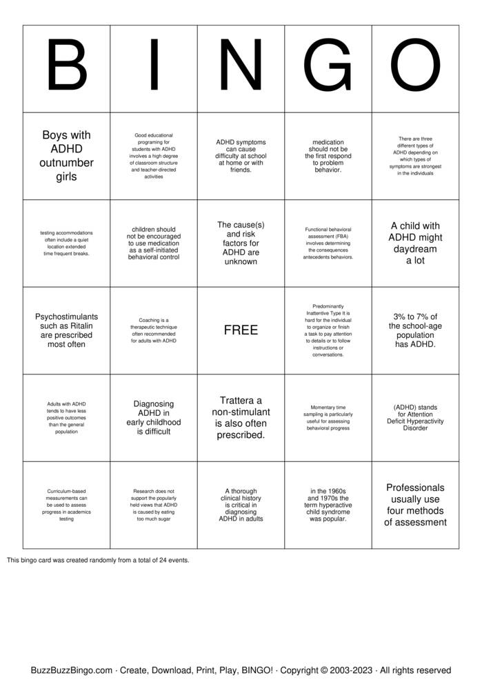 ADHD Bingo Cards to Download, Print and Customize!