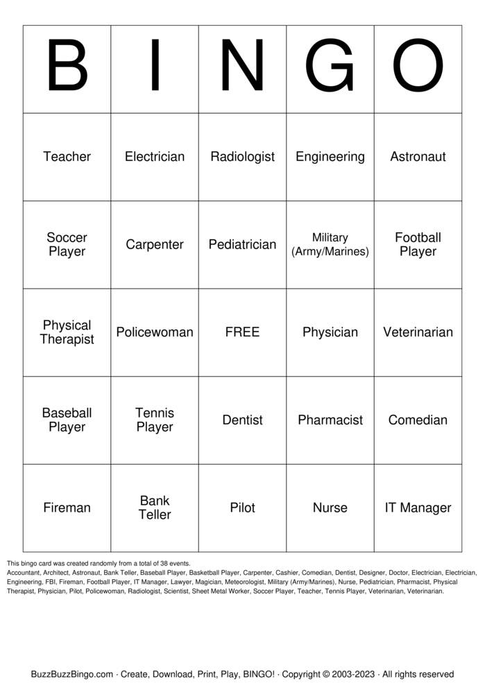 Career Day Bingo Bingo Cards to Download, Print and Customize!