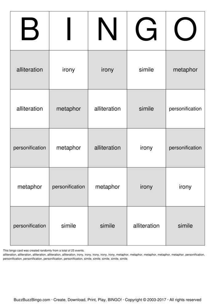 Figurative Language Bingo Cards to Download, Print and Customize!