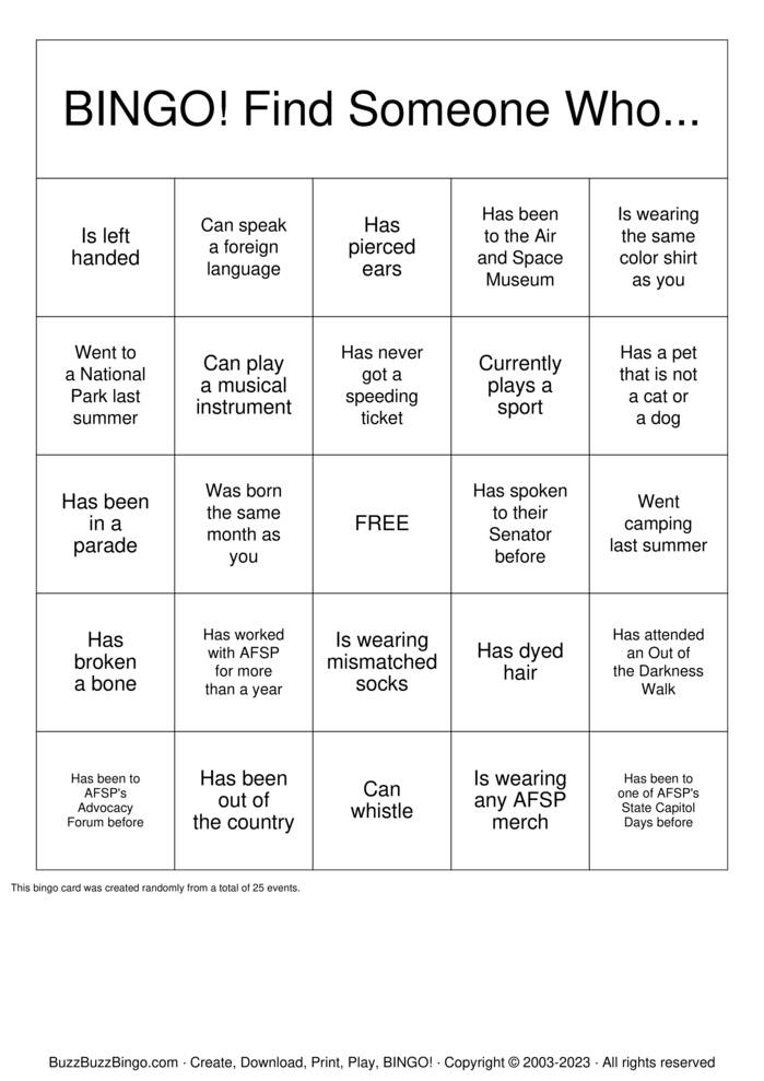 Find Someone Who... Bingo Cards to Download, Print and Customize!