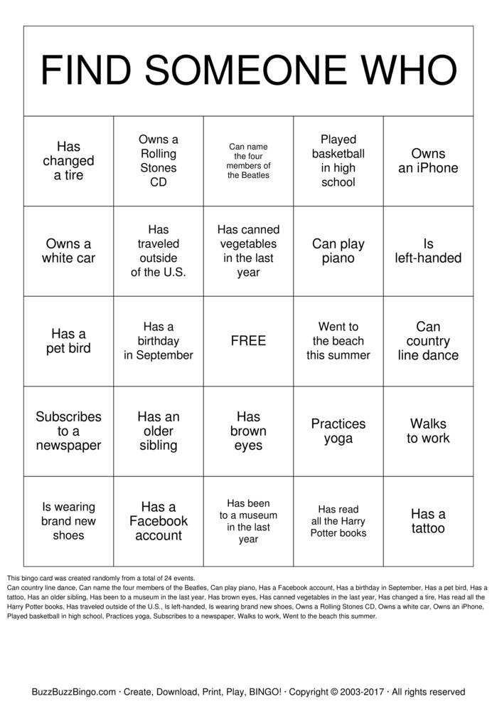 Find Someone Who Bingo Cards to Download, Print and Customize!