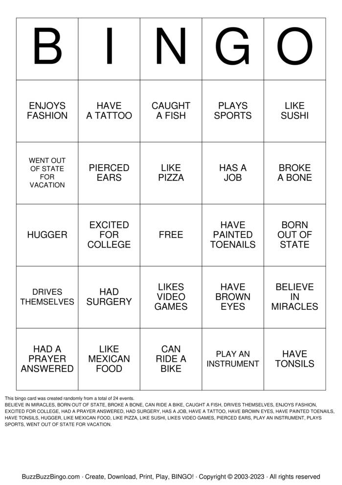 ICE BREAKER Bingo Cards to Download, Print and Customize!