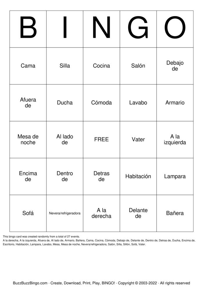 La casa Bingo Cards to Download, Print and Customize!