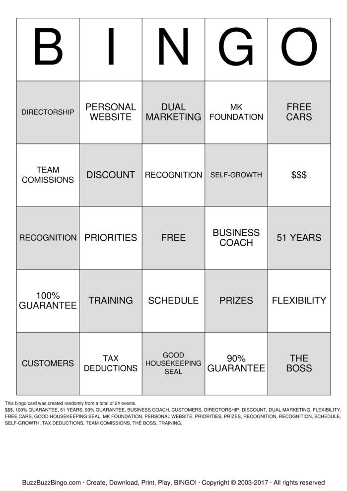 MARY KAY PARTY Bingo Cards to Download, Print and Customize!